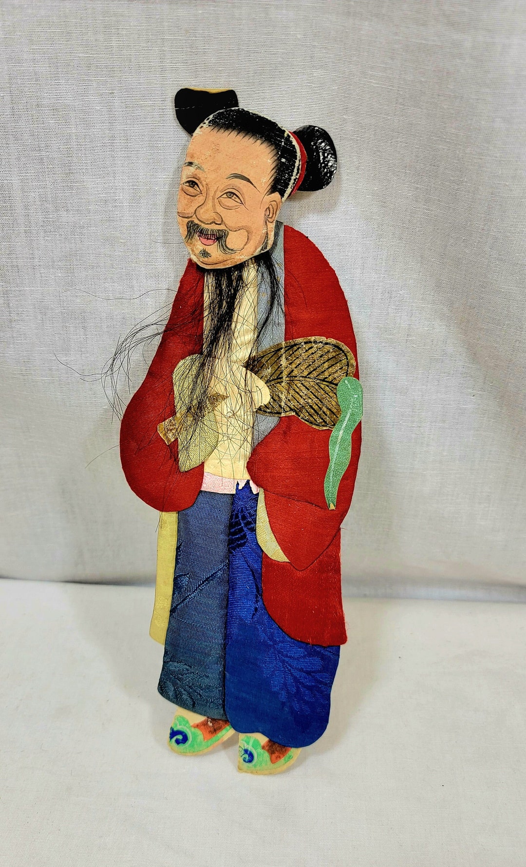 Vintage Chinese Immortal Deity God Large 12" Flat Silk Figure Doll ...