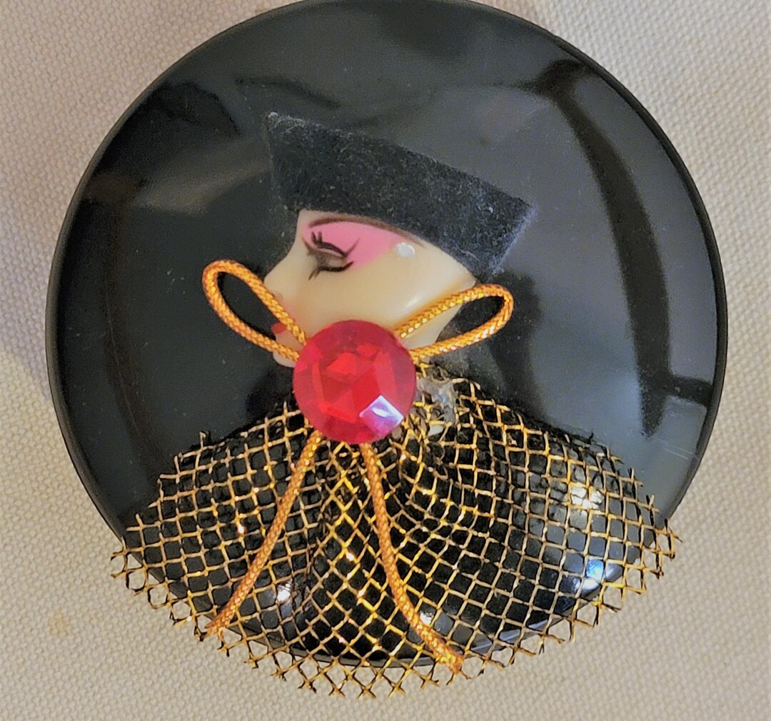 FINAL SALE Art Deco Style Applied 3D Woman , Envelope Hat, Gold Lace ...