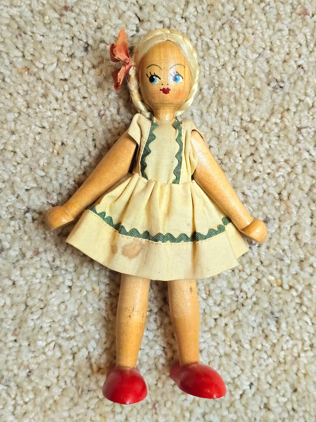Vintage Polish Peg Doll Wooden Tourist Souvenir 1940’s Little Girl With ...