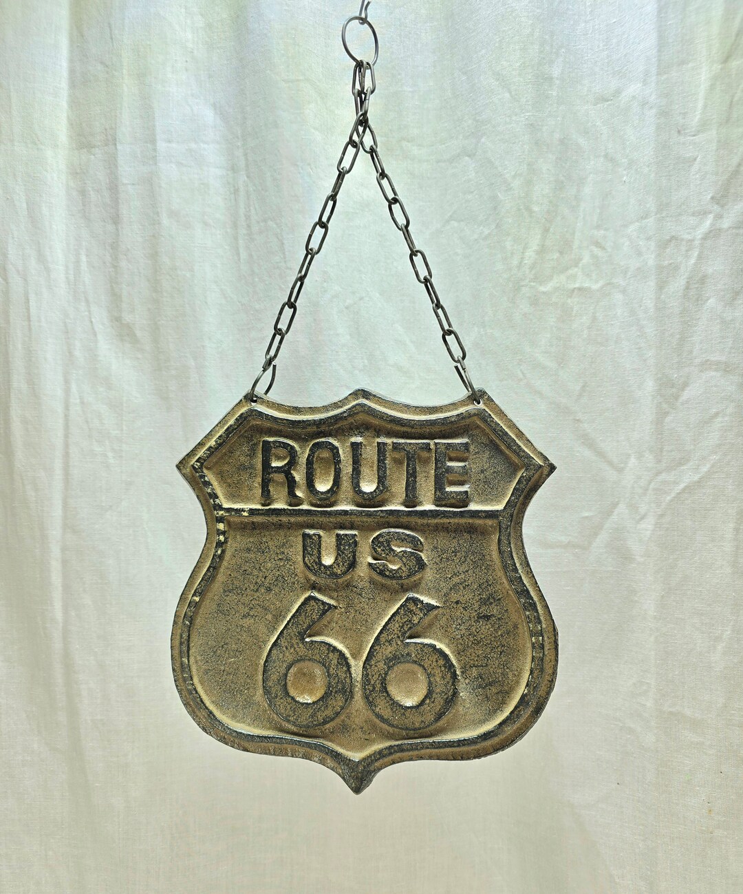 ROUTE US 66 Sign Rustic Plaque Out of Solid Cast Iron With Chain 7 1/2 ...
