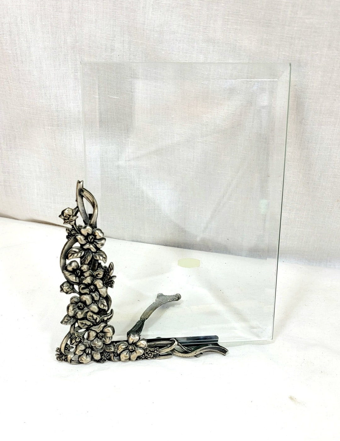 All Glass Frame Trimmed in a Corner With Metal Silver Flowers, Swing ...