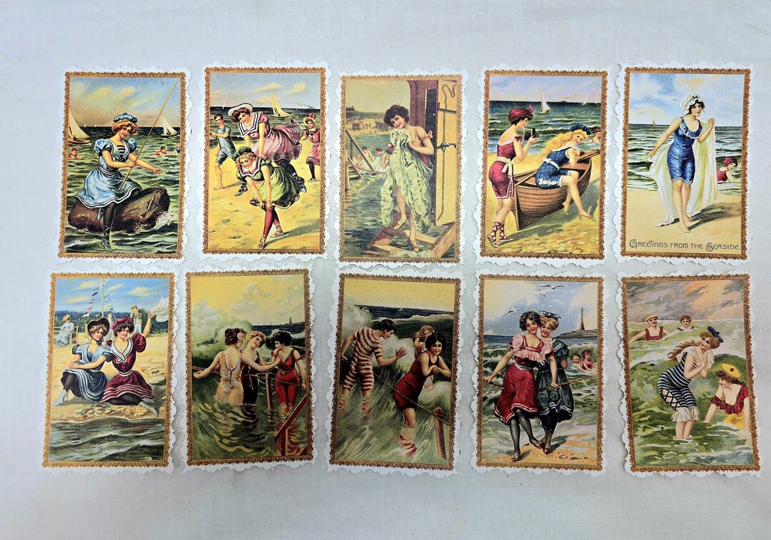 Victorian Bathing Beauties Postcard Reproductions With Lacy Edges (lot ...