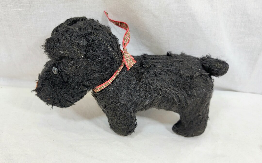 Vintage Barking Stuffed Scottie Dog. Black Fur With Red Plaid Bow - Etsy