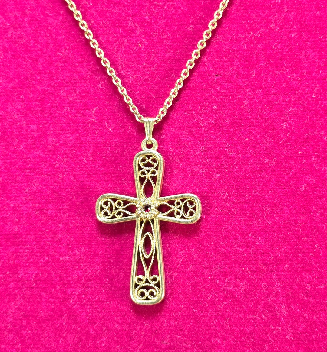Sarah Coventry Gold Tone Cross Necklace With Red Rhinestone - Etsy