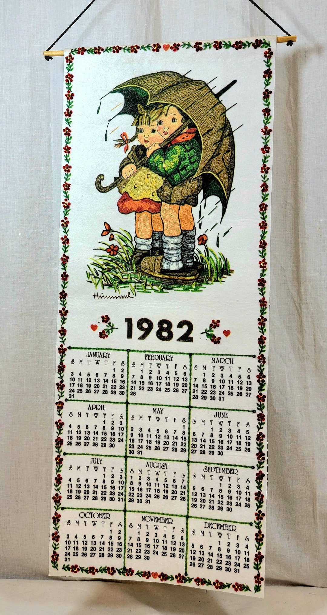 1982 Hummel Hanging Calendar, Sequined on Felt - Etsy