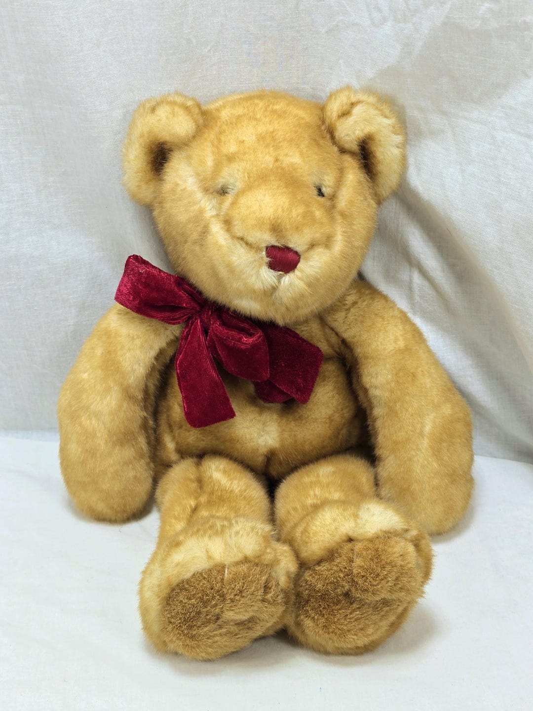 Vintage Dan Dee Plush Light Brown Bear With a Dark Red Velvet Bow 18 ...