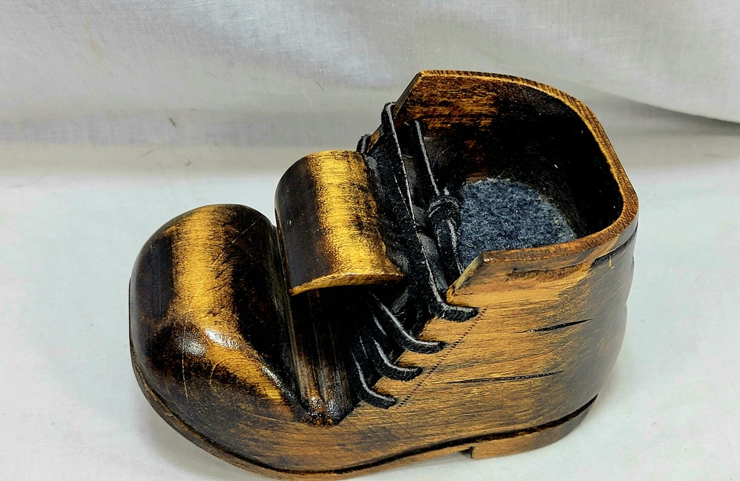 Vintage Folk Art Carved Wooden Boot Sculpture Miniature Shoe Primitive ...