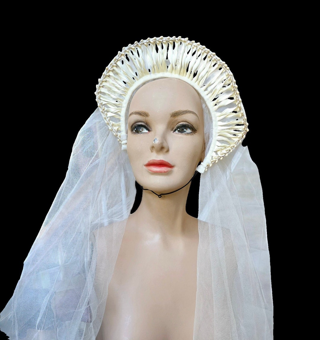 1920s Bridal Tulle Crown: Antique Crescent Moon Tiara & Veil - Etsy