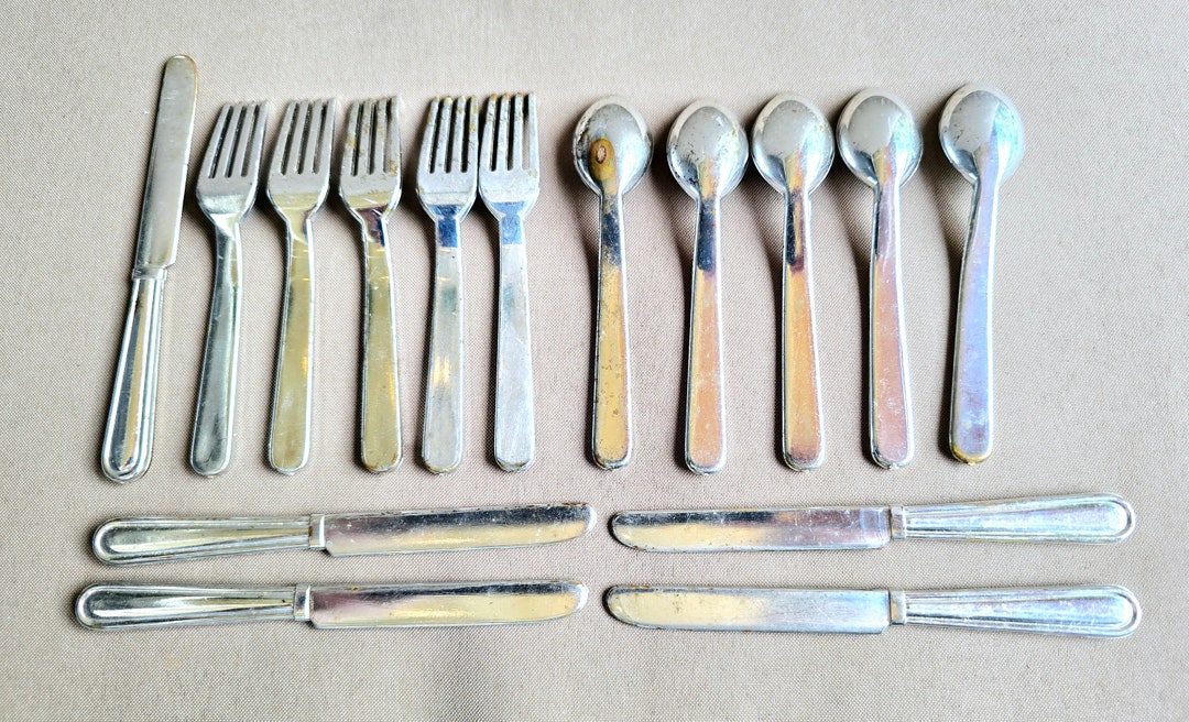 Vintage Childrens Toy Plastic Silverware Pretend Play Colored Silver ...