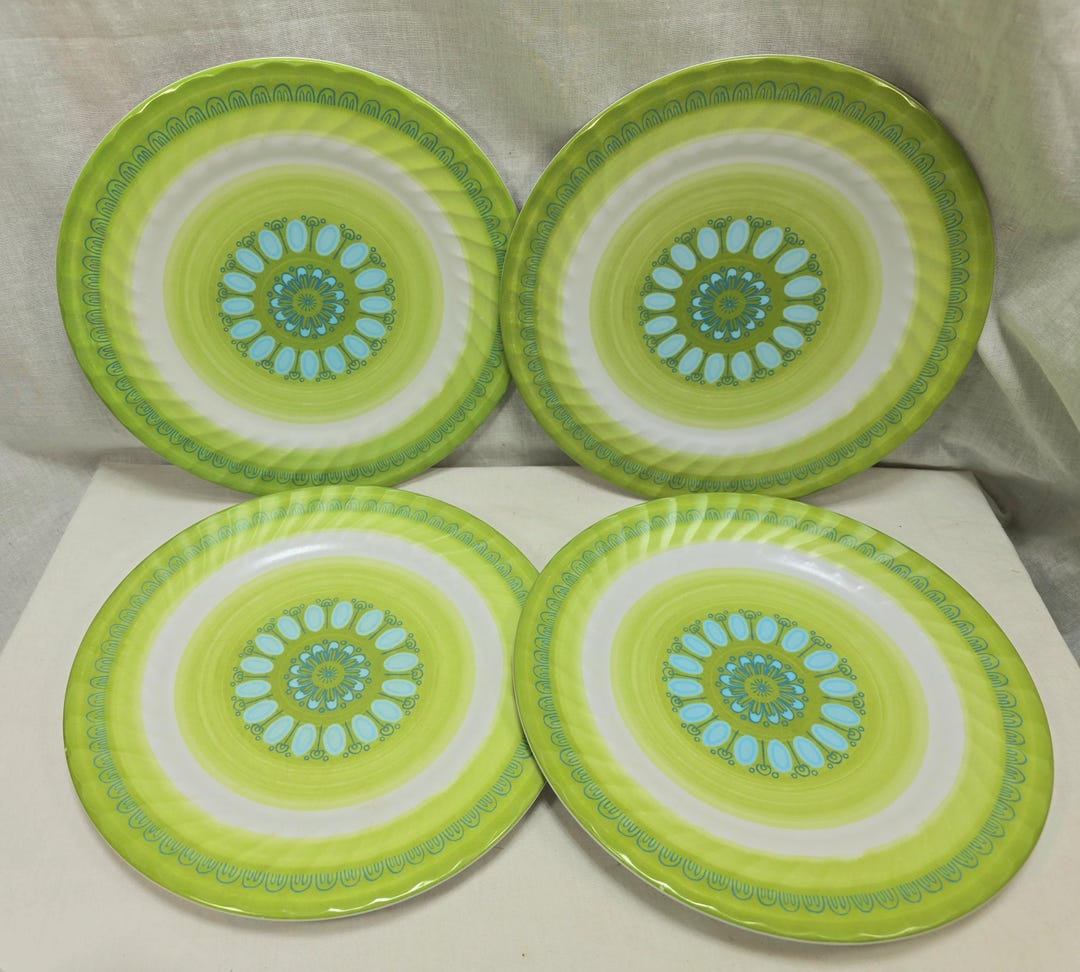 Prolon Mid Century Modern Melamine Avocado Green & Aqua Blue Set of 4 ...