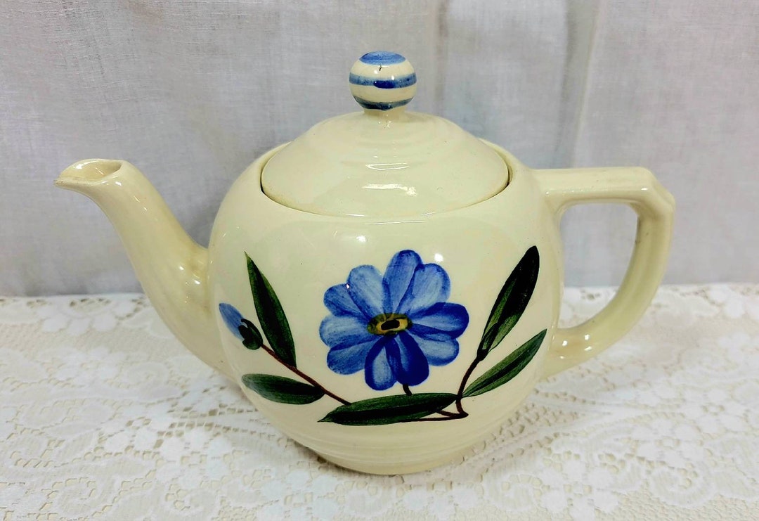 Vintage Shawnee Pottery Blue Flower Teapot - Etsy
