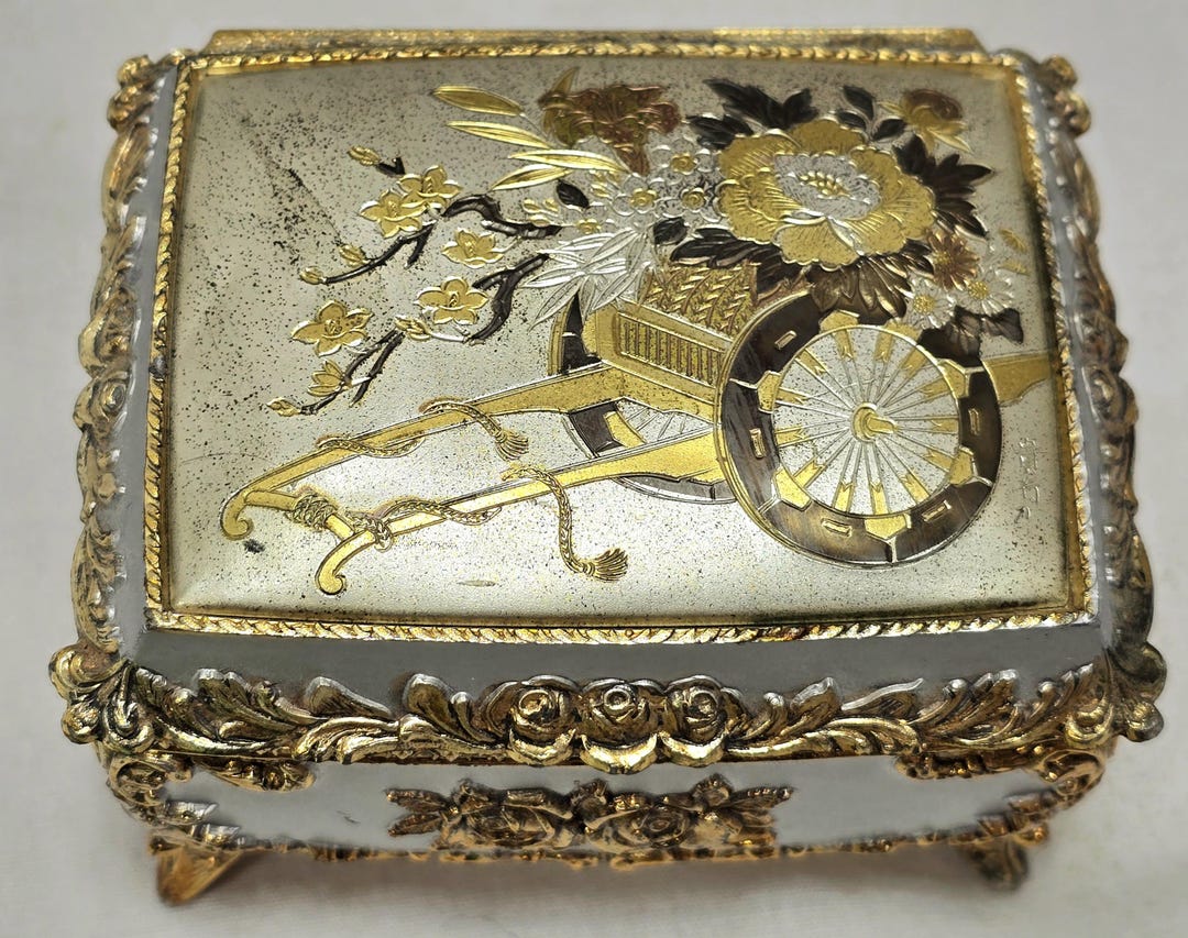 Vintage Sankyo Japan Chokin Art Tri-tone Metal Music Box, Metal Flower ...