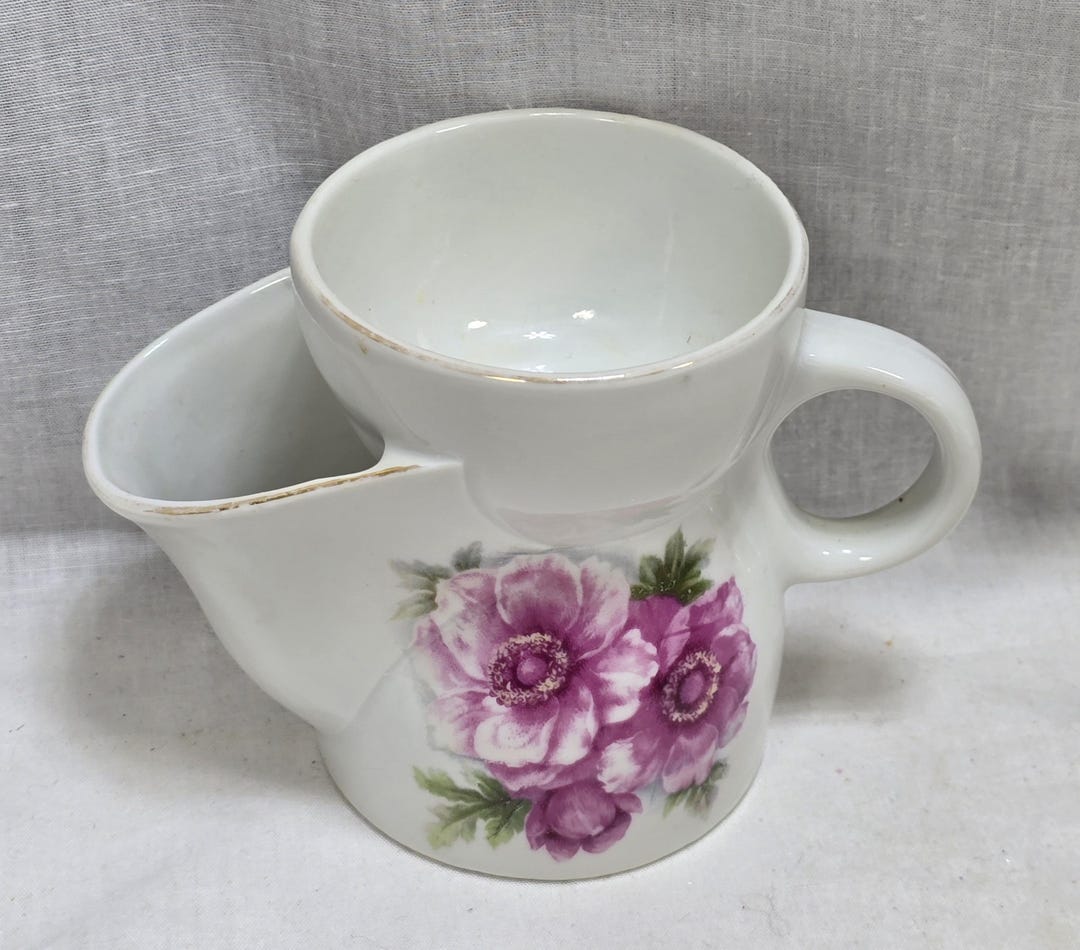 Vintage Ceramic Shaving Scuttle Cup Mug White Pink Roses Floral Motif ...