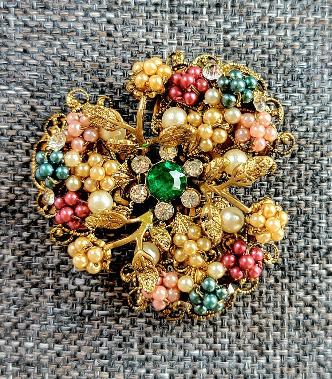 Early Miriam Haskell Brooch, Seed Pearls, Rhinestones, Victorian Gold ...