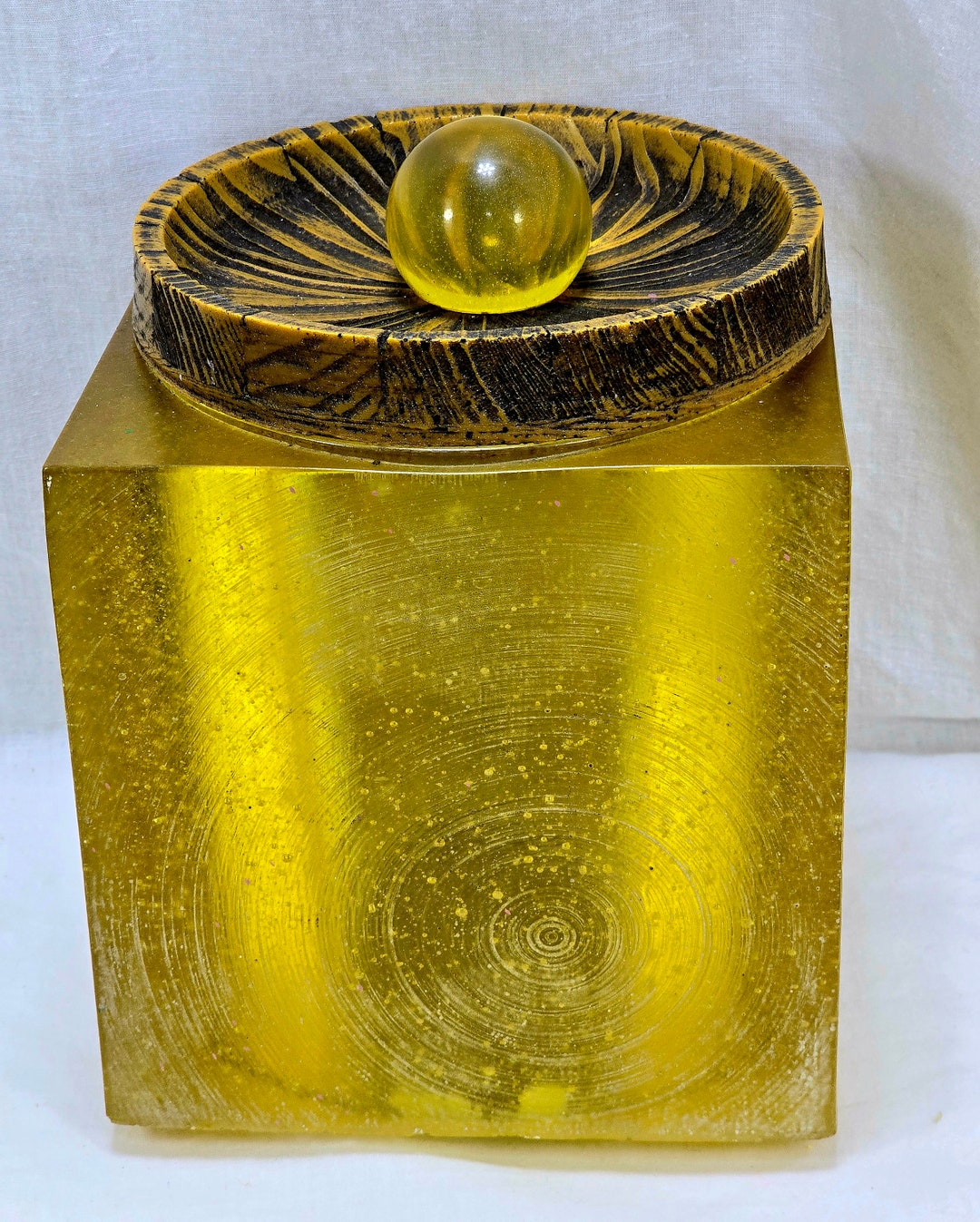 MCM Harvest Gold Lucite Resin Ice Bucket, Harvest Gold With Faux Wood ...