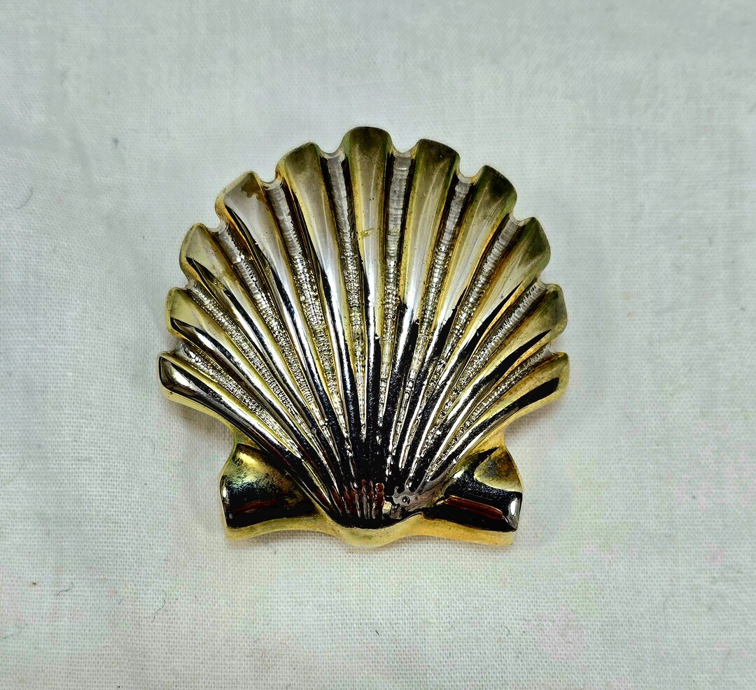Vintage Scallop Shell Silver Brooch, Signed L-S - Etsy