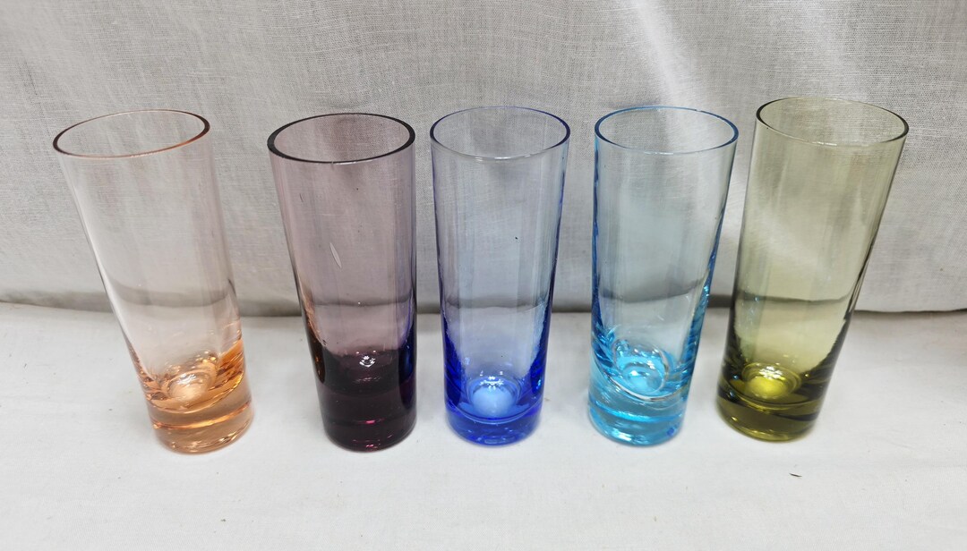 Tall Shot Glasses Set of 5 Mini Cordials 3 Oz Blues Green Purple Pink ...