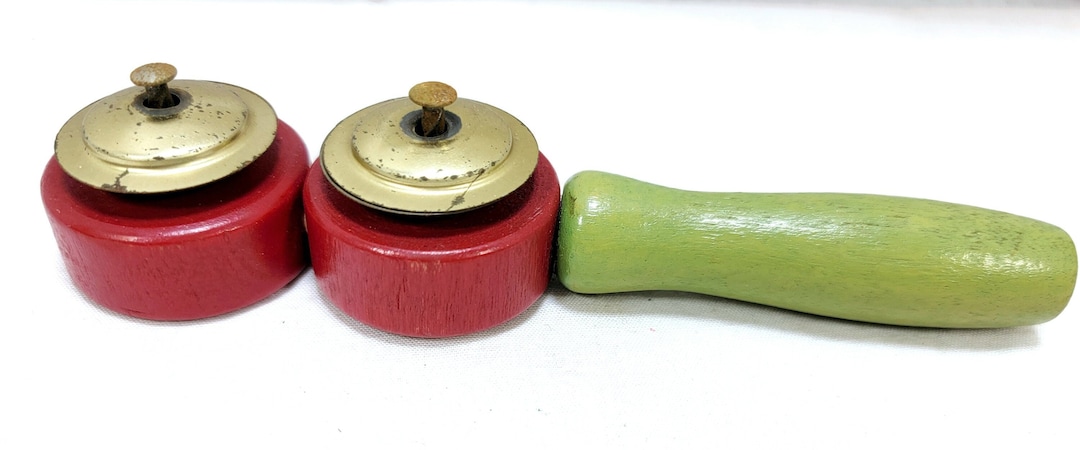 Double Tambourine Stick, Vintage Wooden Musical Instrument, Green and ...