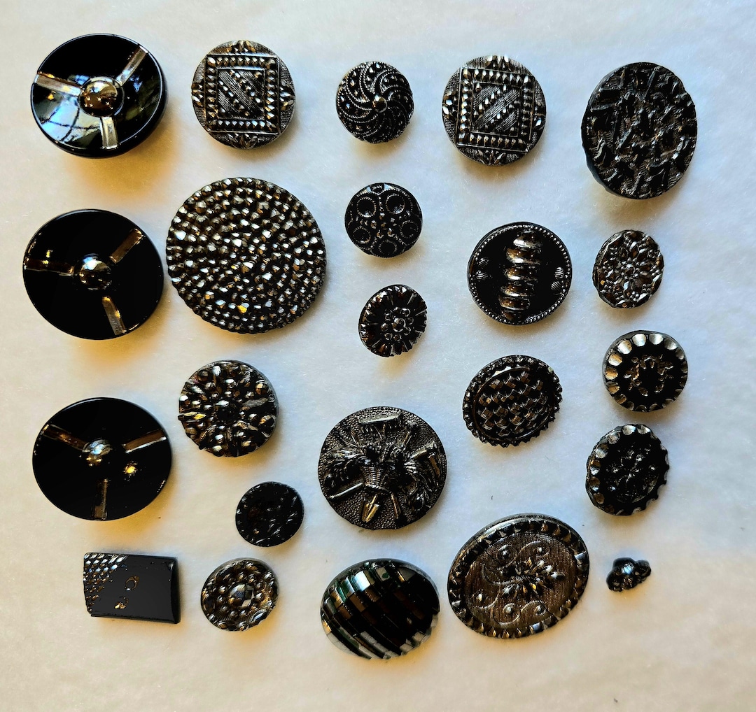 Vintage Black Jet Glass Buttons With Silver Embellishment: Instant ...