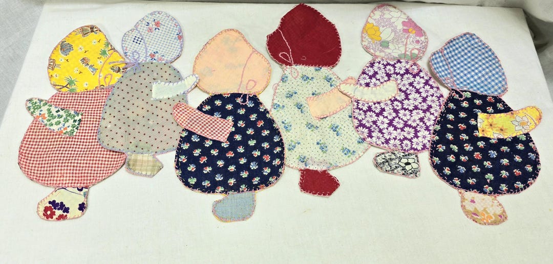 6 Quilt Squares Sunbonnet Sue Little Dutch Girl Hand Stitched,bonnets ...
