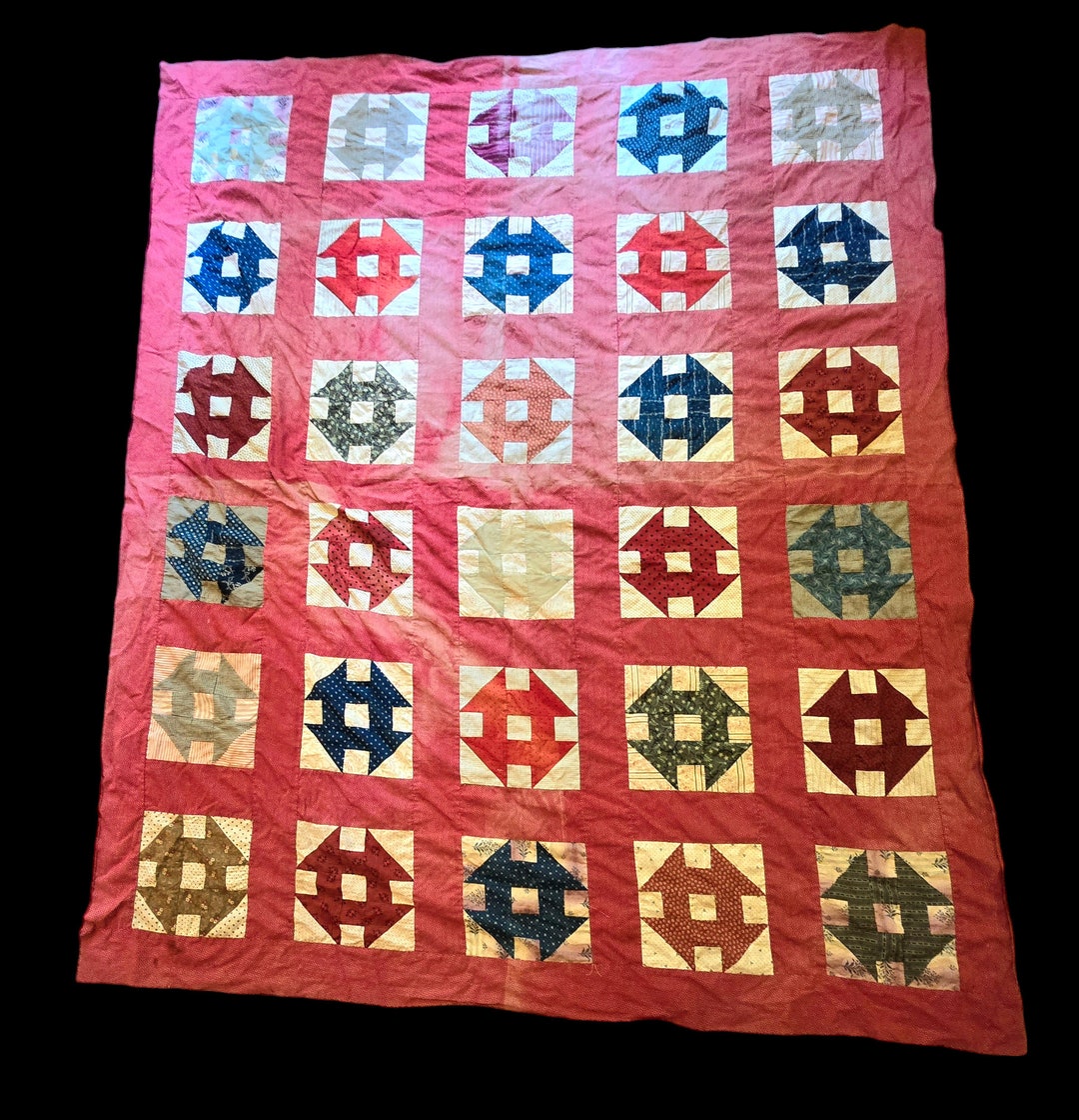 Antique Quilt Top in Double Wrench Pattern, Turn of the Century Fabrics ...