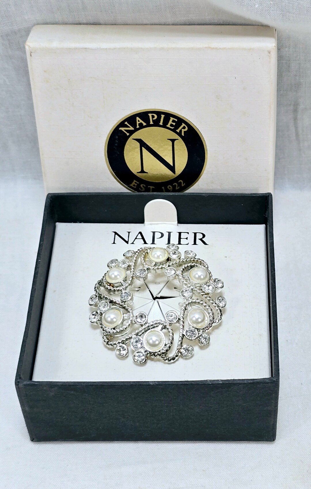Napier Faux Pearl & Rhinestone Brooch New in Original Box - Etsy