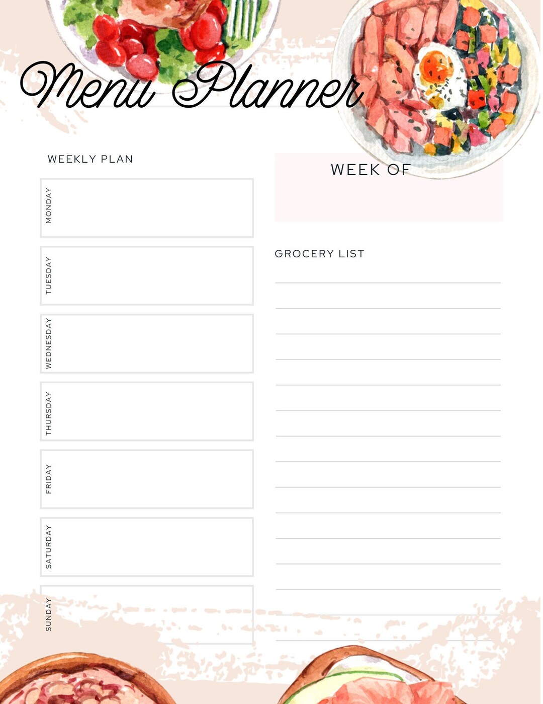 Menu Planner Templates - Etsy