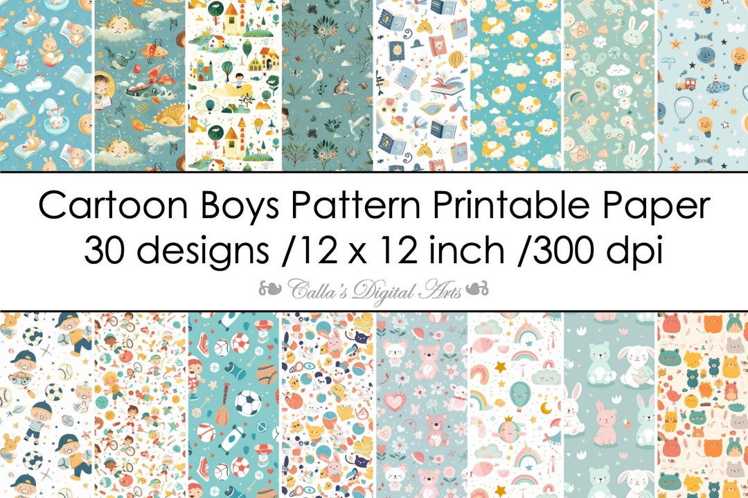 Cartoon Boys Printable Paper Seamless Pattern Digital Arts Scrapbook ...