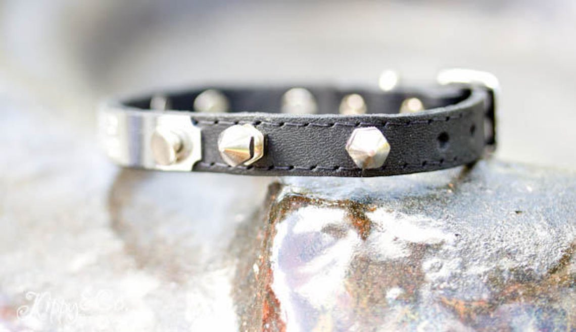 Spiked Cat Collar Thin Collar Leather Collar With Engraved - Etsy