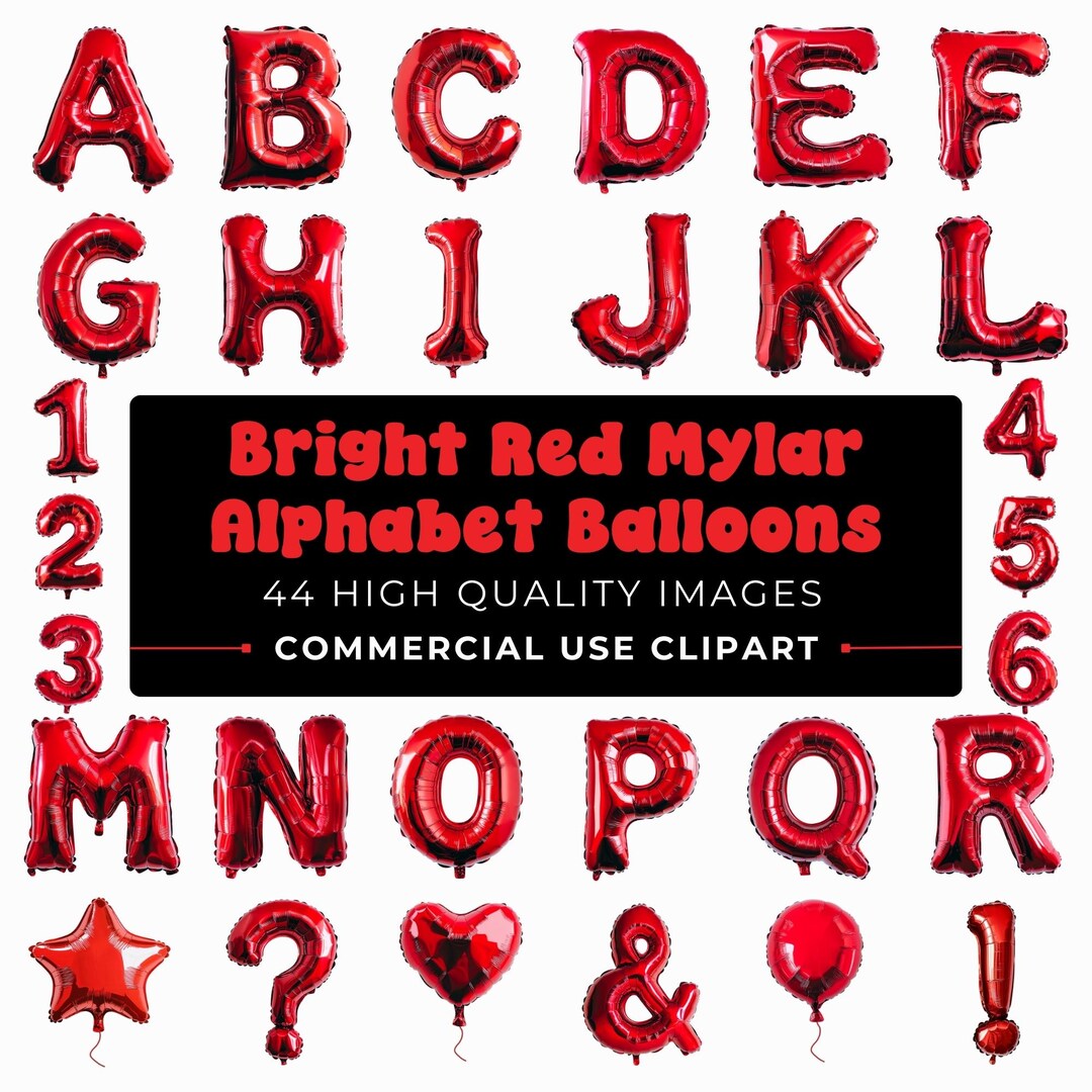 Red Mylar Balloon Alphabet Clipart Pack, Spell-it-out Letter Graphics ...