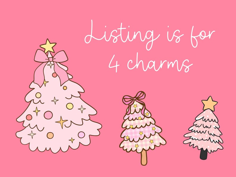 Pink Christmas Tree Charms With Glitter & Confetti, Holiday Jewelry ...