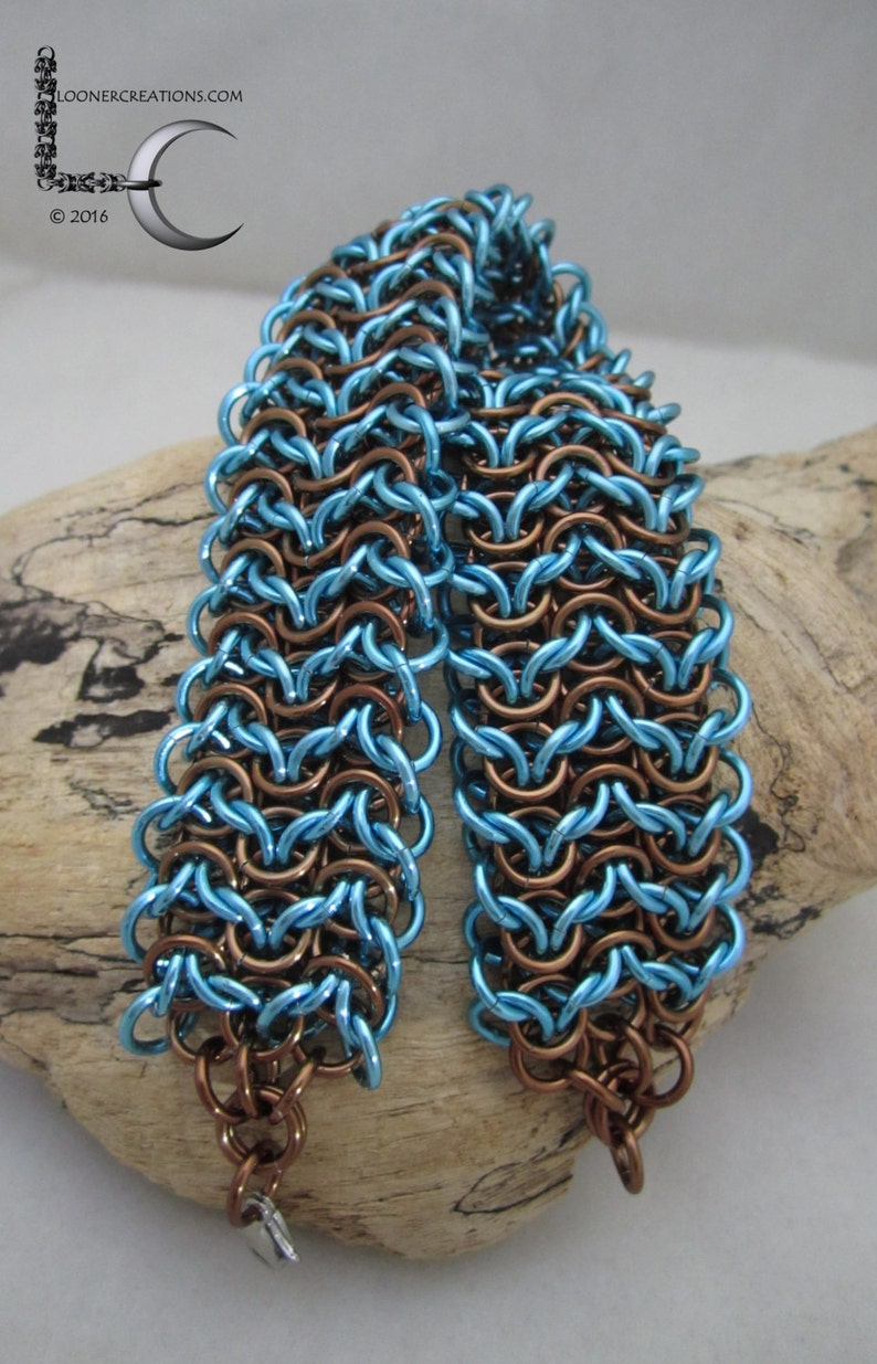 Chainmaille Bracelet Elfsheet Weave in Sky Blue and Bronze Anodized ...