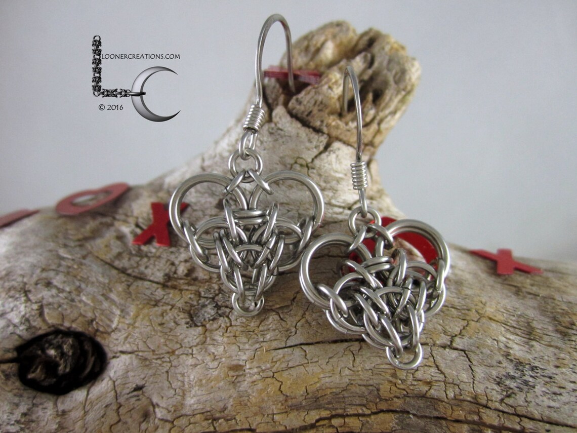 Chainmaille Earrings Stainless Steel Chainmaille Heart Earrings ...