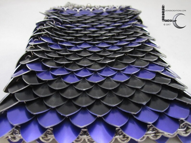 Chainmaille Purse - Black & Purple Scalemail Clutch Purse - Anodized ...