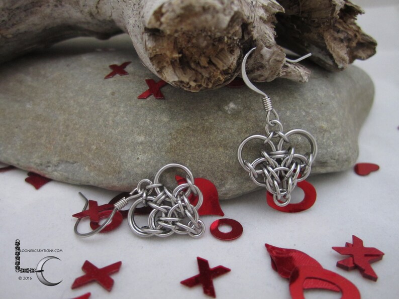 Chainmaille Earrings Stainless Steel Chainmaille Heart Earrings ...