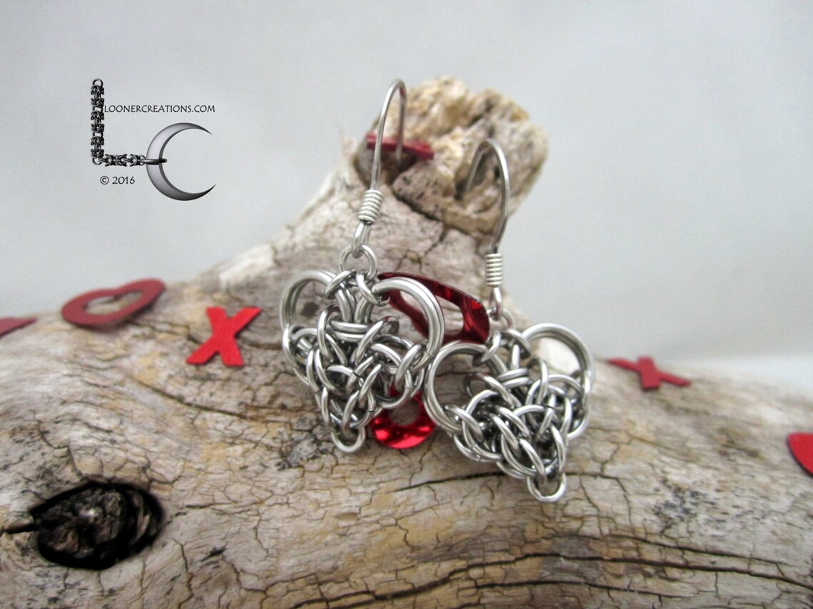 Chainmaille Earrings Stainless Steel Chainmaille Heart Earrings ...