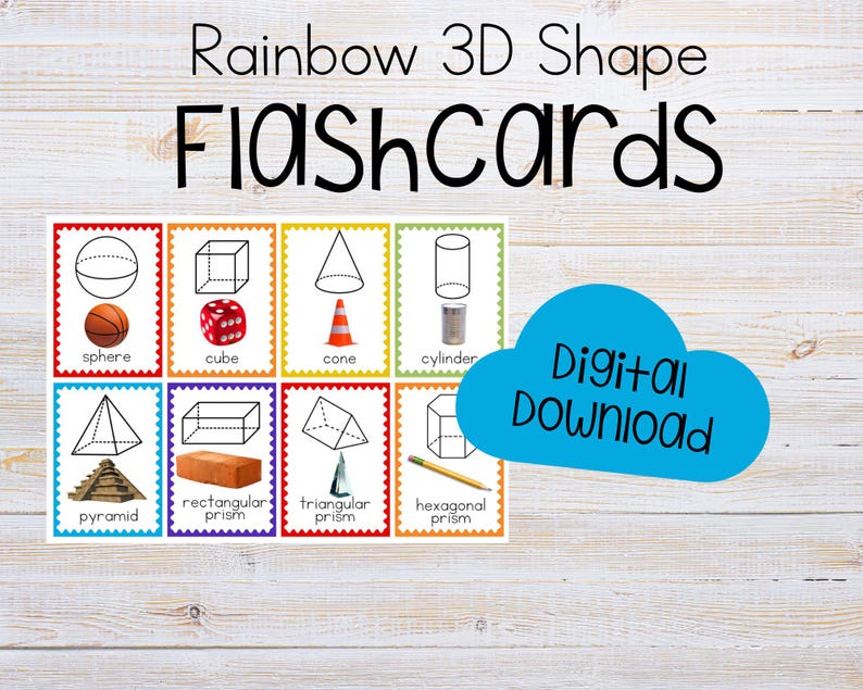 3D Shape Flashcards for Kids | Printable Geometry Cards | Preschool ...