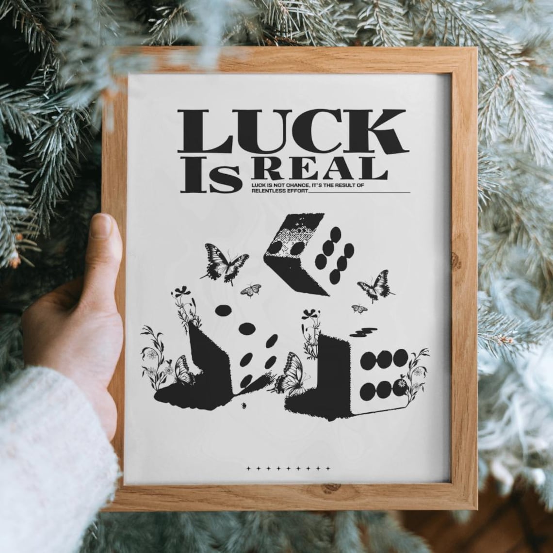Luck is Real Poster Minimalist Black and White Dice Print With ...