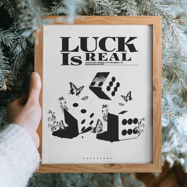 Luck is Real Poster Minimalist Black and White Dice Print With ...