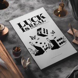 Luck is Real Poster Minimalist Black and White Dice Print With ...