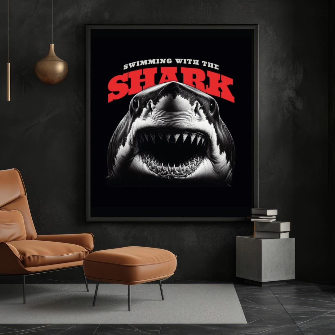 Shark Wall Art Swimming With the Sharks A4 Print Ocean Decor, Marine ...