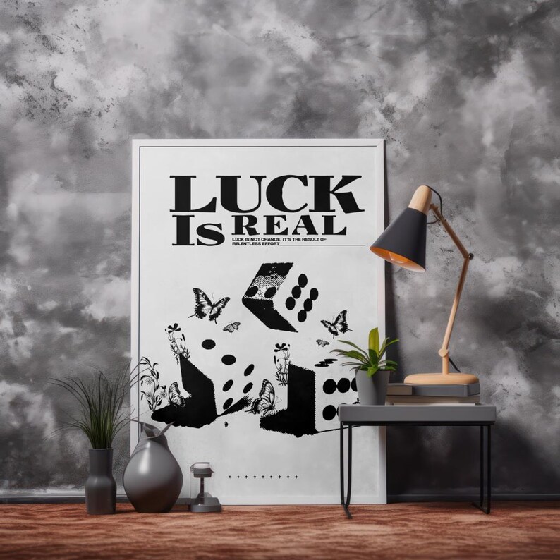 Luck is Real Poster Minimalist Black and White Dice Print With ...