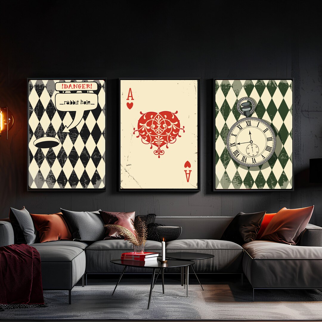 Alice in Wonderland Danger Rabbit Hole, Wall Art Set, Minimalist Wall ...