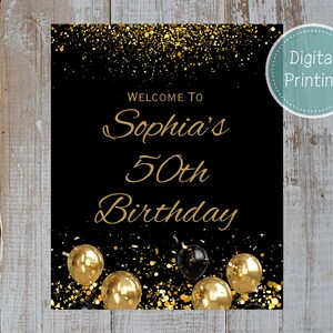 Elegant Black and Gold Welcome Sign Customizable for Any Age - Etsy