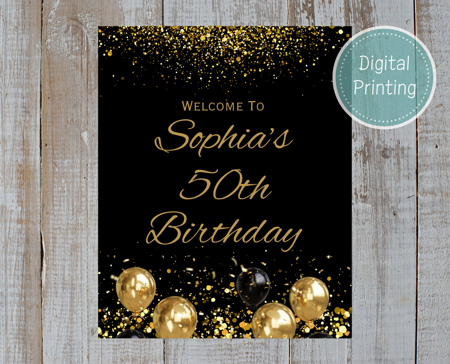 Elegant Black and Gold Welcome Sign Customizable for Any Age - Etsy