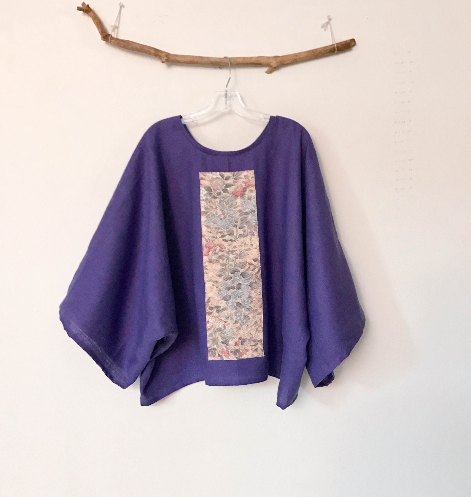 Oversized Light Purple Linen Top With Vintage Kimono Panel - Etsy