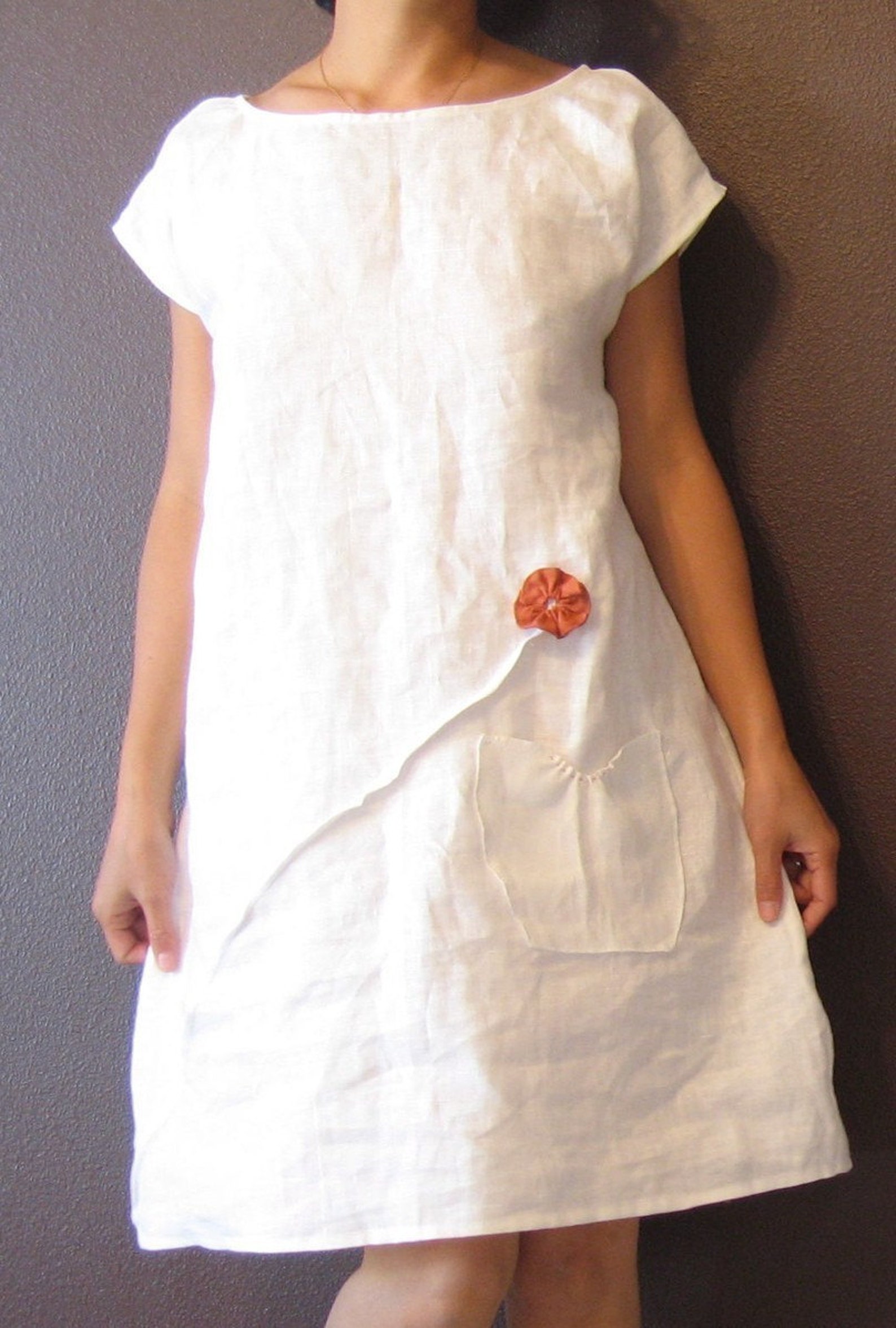 Custom Linen Dress With Pleated Flowers - Etsy