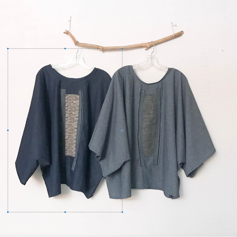 Custom Oversized Denim Top With Japanese Indigo Motif Panel | Etsy