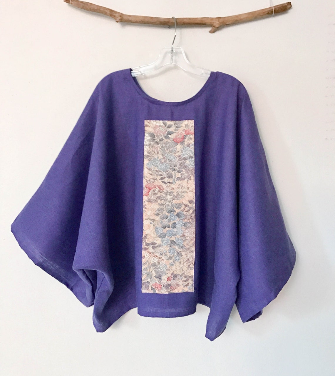 Oversized Light Purple Linen Top With Vintage Kimono Panel - Etsy