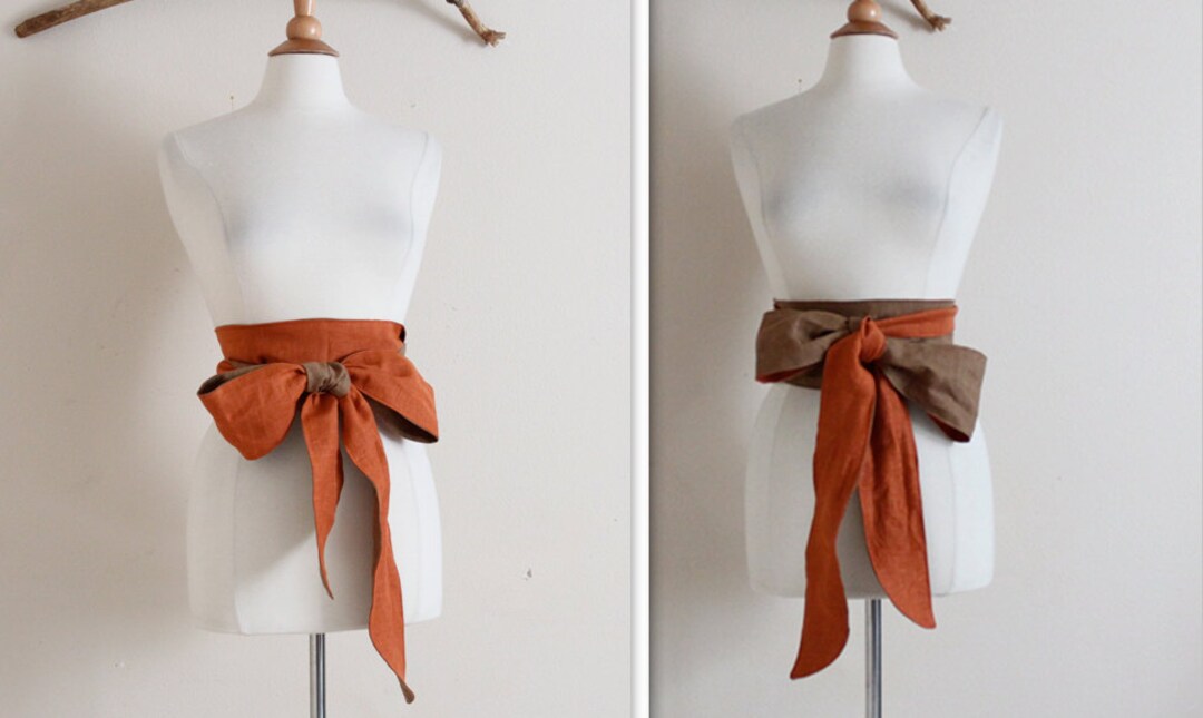 Dual Tone Linen Slim Obi Sash Made to Order - Etsy